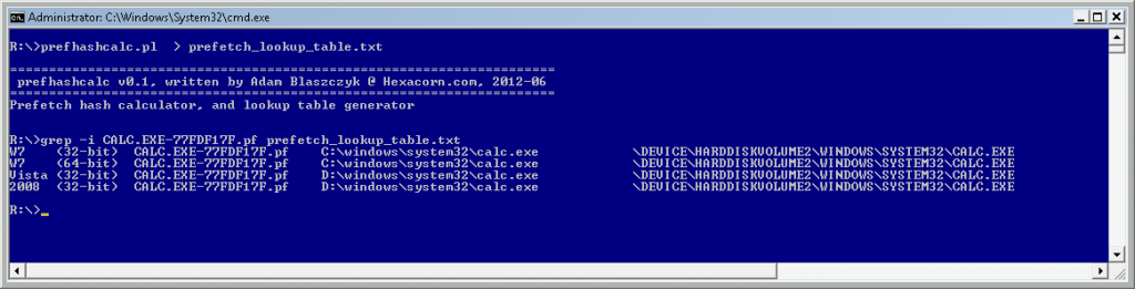 Prefetch Hash Calculator + a hash lookup table xp/vista/w7/w2k3/w2k8 ...
